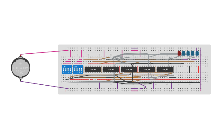 Circuit design 4-Bit Binary Adder using Tinker - Tinkercad