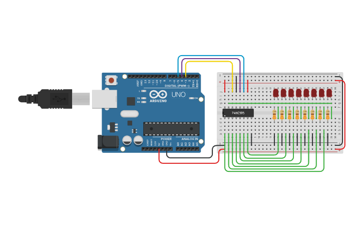 Circuit Design Port Expander Con 74hc595 Arduino Uno Tinkercad