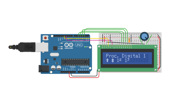 Circuit design Display LCD básico - Tinkercad