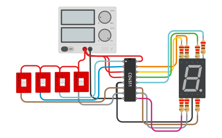 Circuit design BCD de 7 segmentos - Tinkercad