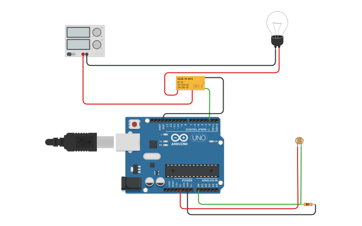 Circuit design Automatic lamp with LDR Sensor - Tinkercad