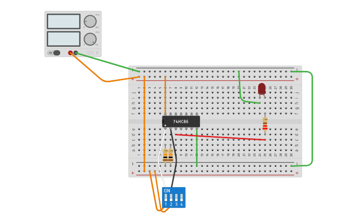 Circuit design Porta XOR - Tinkercad