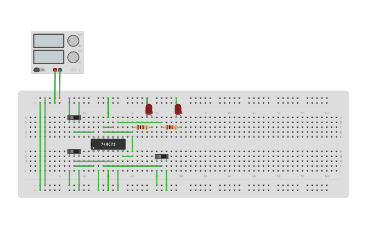 Circuit design 2-bit flip-flop counter | Tinkercad