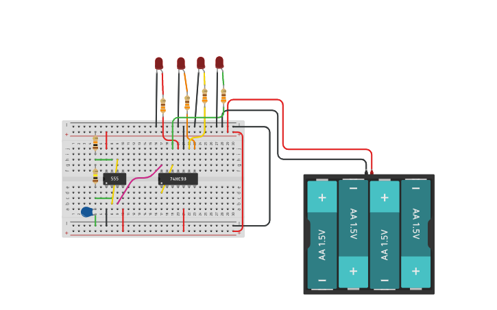 Circuit design [week2]555 Timer, 74hc93 이용예시 - Tinkercad