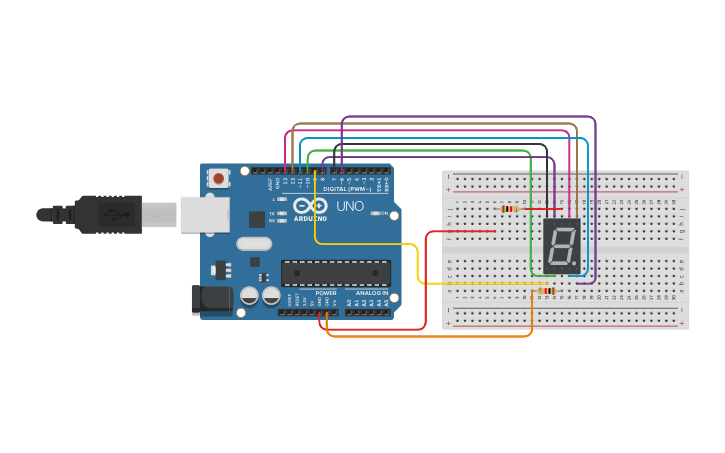Circuit design 7 segment display - Tinkercad
