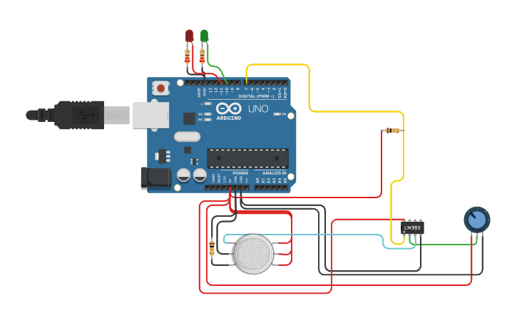 Circuit design Sensor de Gas - Tinkercad