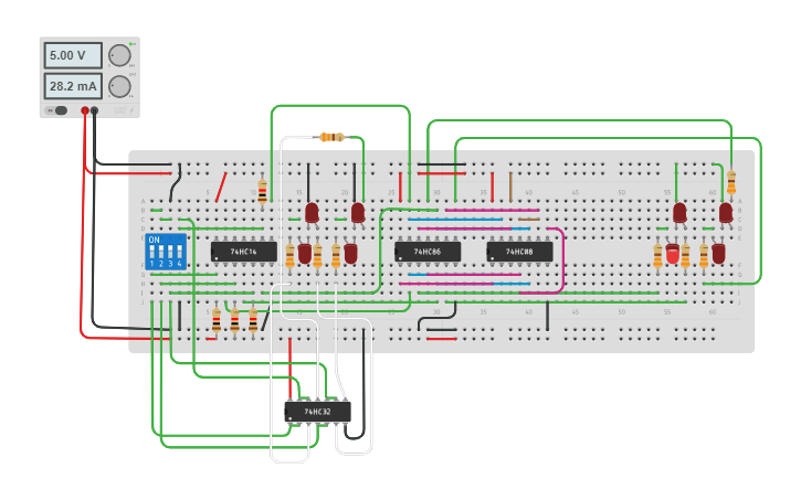 Circuit design 2s complement to binary conversion logic - Tinkercad