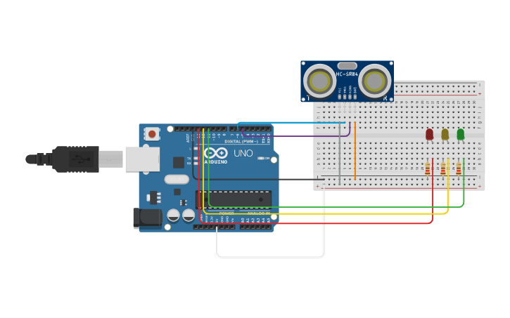 Circuit design Sensor de Distancia - Tinkercad