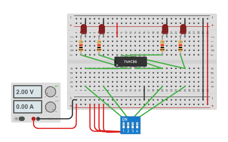 Circuit design BINARY TO GRAY CODE - Tinkercad