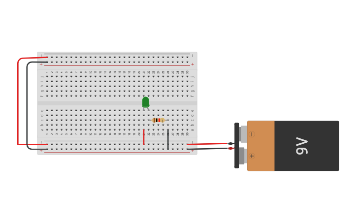 Circuit design simple LED Battery - Tinkercad