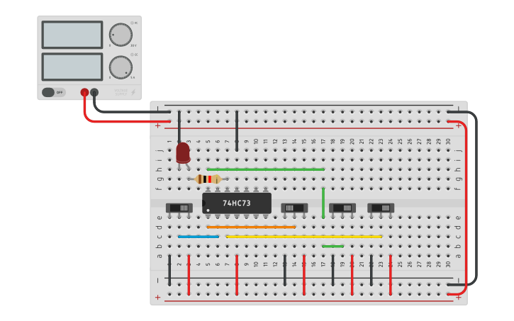 Circuit design LSD FlipFlop JK 7473 | Tinkercad