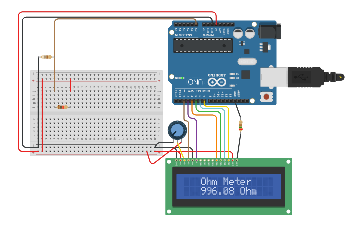 Circuit design Arduino ohm Meter - Tinkercad