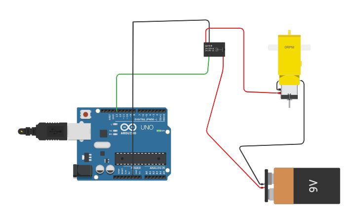 Circuit design motor with relay | Tinkercad
