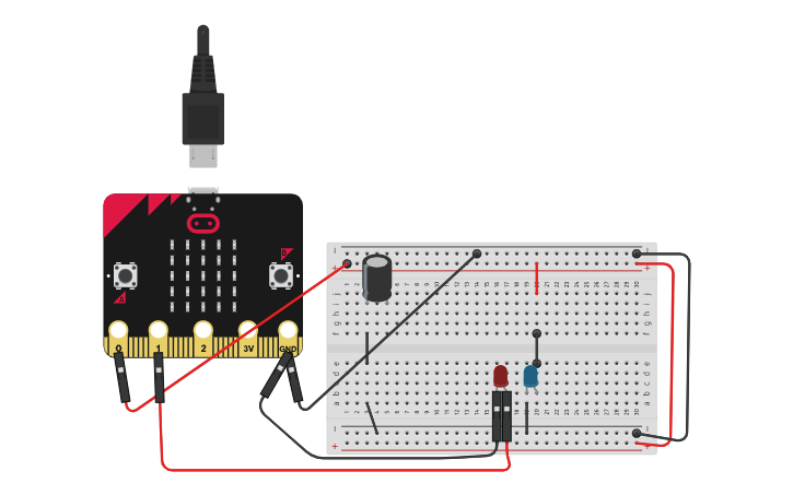 Circuit design Capacitor with LED - Tinkercad