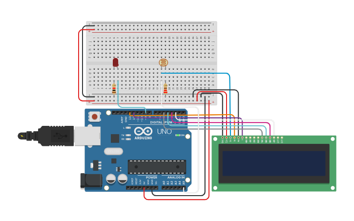 Circuit design LDR with LCD - Tinkercad