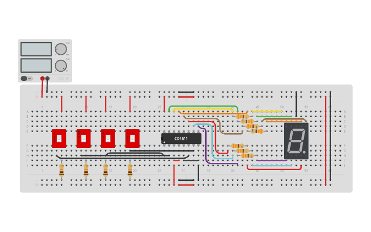 Circuit design Decodificador 7 segmentos LAB 4 | Tinkercad