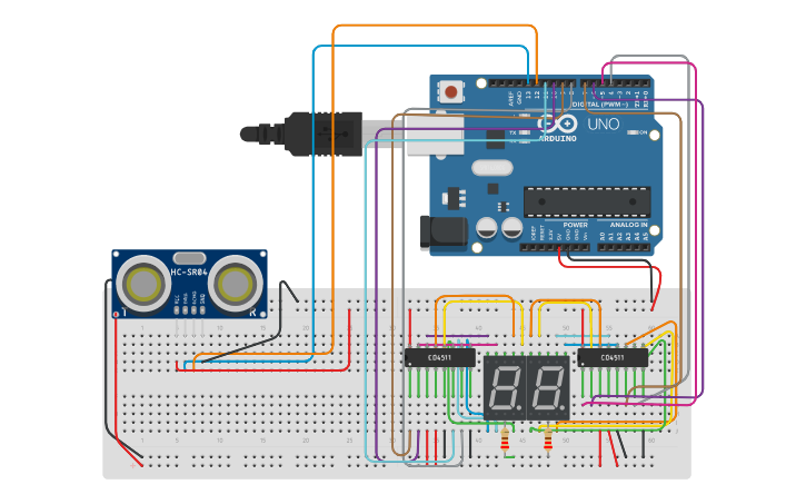 Circuit design Sensor ultrasónico con dos displays de 7 segmentos ...