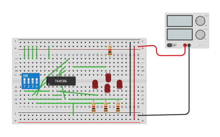 Circuit design Binary to Gray Code - Tinkercad