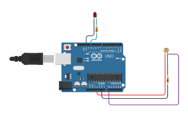 Circuit design Street Light Using LDR - Tinkercad