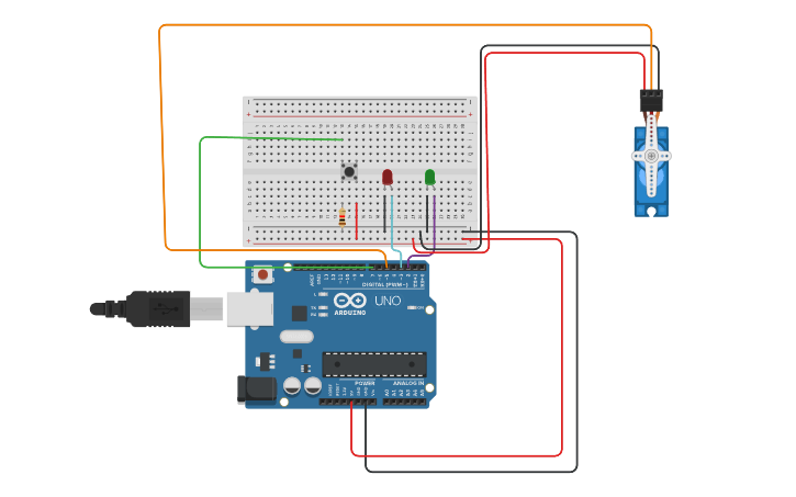 Circuit design servo with button - Tinkercad