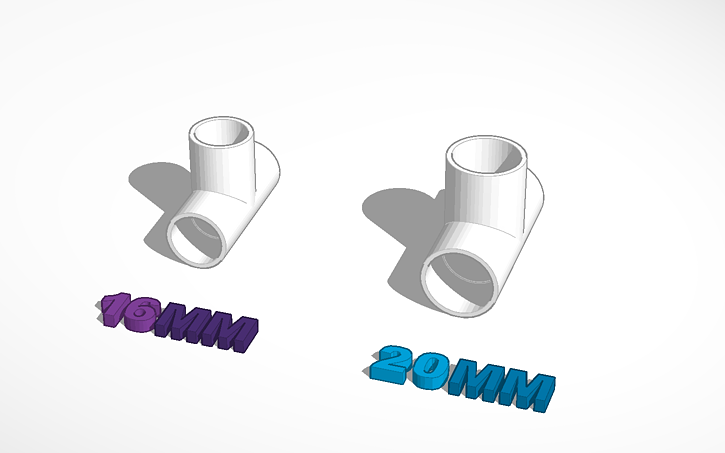 3D design PVC Three Way Pipe Tube Adapter 16 & 20mm - Tinkercad