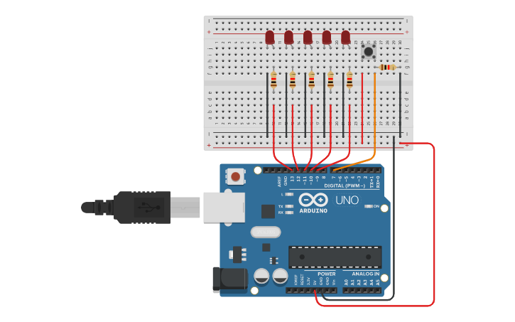 Circuit design led con ciclo for | Tinkercad