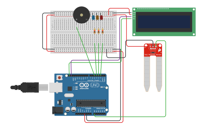 Circuit design Soil Moisture Sensor - Tinkercad