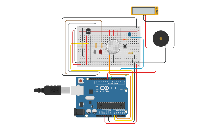 Circuit design Detector de humo/gas y alta/baja temperatura - Tinkercad