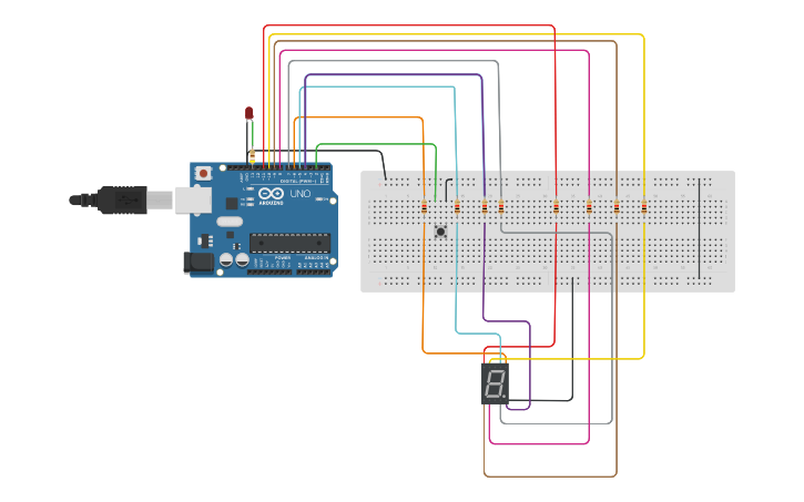 Circuit Design Arduino 7 Segment Display With Push Button Tinkercad