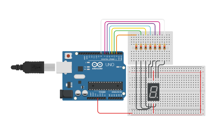 Circuit design 7 Segment - Anode - Tinkercad