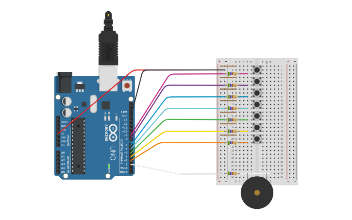 Circuit design Evaluacion Arduino (PIANO) - Tinkercad