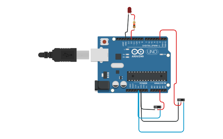Circuit design LED using two switches(s1) - Tinkercad