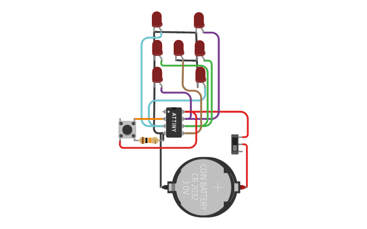Circuit design attiny dice - Tinkercad