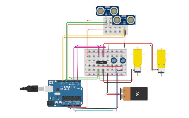 Circuit design dos motores dos sensores - Tinkercad