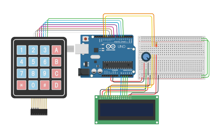 Circuit design Regressão Linear Teclado 4X4 com LCD - Tinkercad