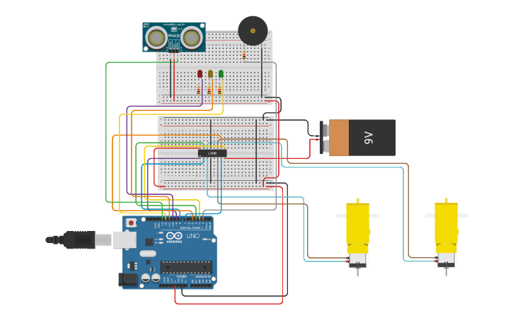 Circuit design Projectp 2, velocidade angular de dois motores | Tinkercad
