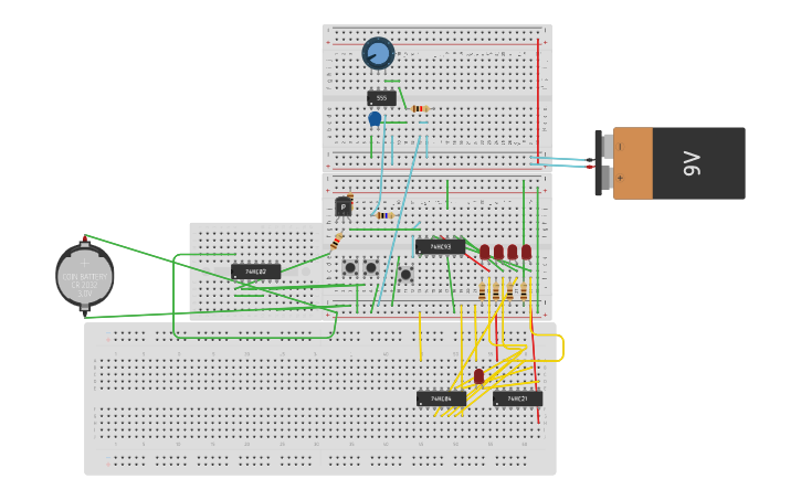 Circuit design 4-bit program counter - Tinkercad