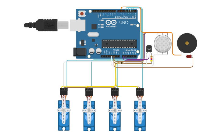 Circuit design Sensors and servo - Tinkercad