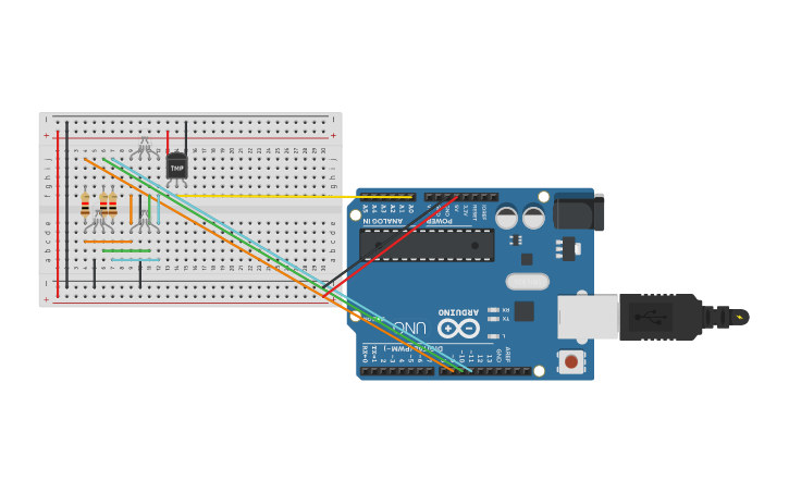 Circuit design temperature with Led RGB - Tinkercad