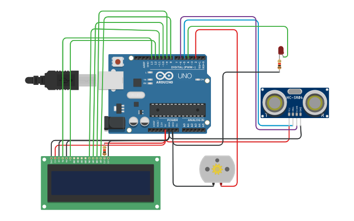 Circuit design Ej 2 Sensor ultrasonido | Tinkercad