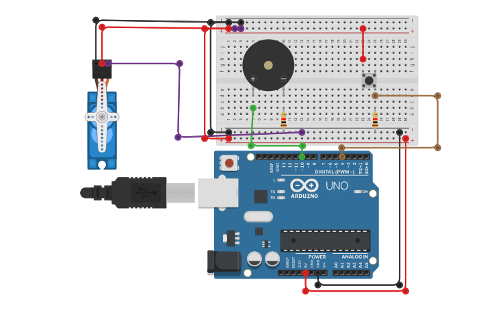 Circuit design Copy of Buzzer and Servo Motor - 7A - Tinkercad Circuit design Copy of Buzzer and Servo Motor - 7A - Tinkercad
