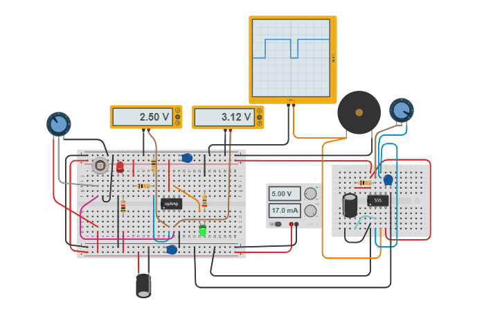Circuit design Opamp and Timer - Tinkercad