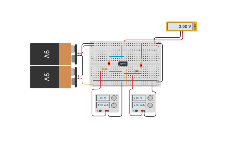 Circuit design Differential Amplifier with 2 gain - Tinkercad