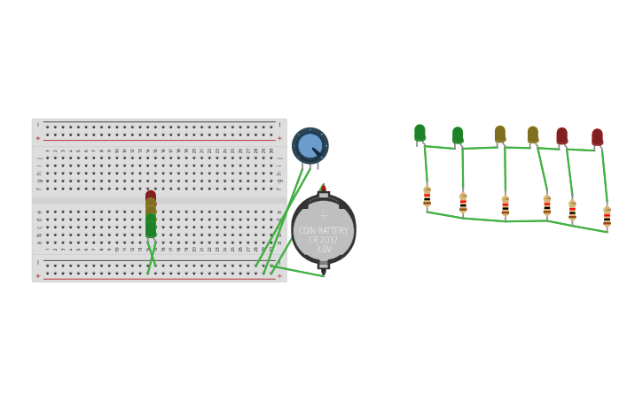 Circuit design Led na protoboard | Tinkercad