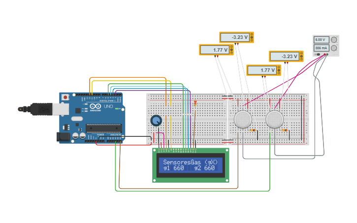 Circuit Design Sensores De Gas Tinkercad