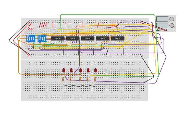 Circuit design 4-bit calculator - Tinkercad