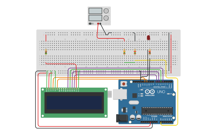 Circuit design Arduino Voltmeter and Ammeter - Tinkercad