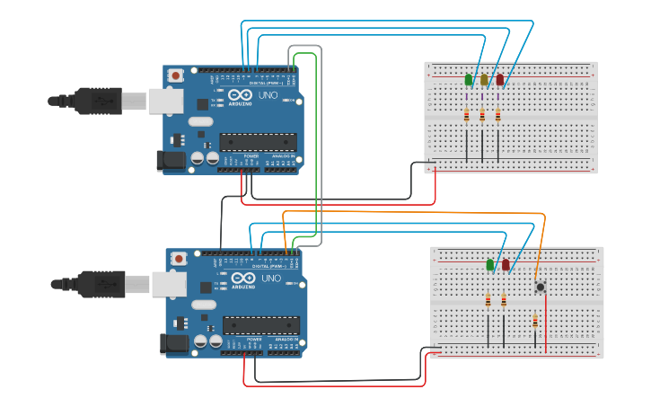 Circuit design Copy of synchro ped / traf lights | Tinkercad