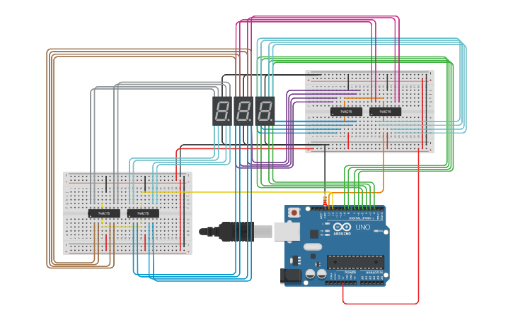 Circuit design LCD 74HC75 - Tinkercad