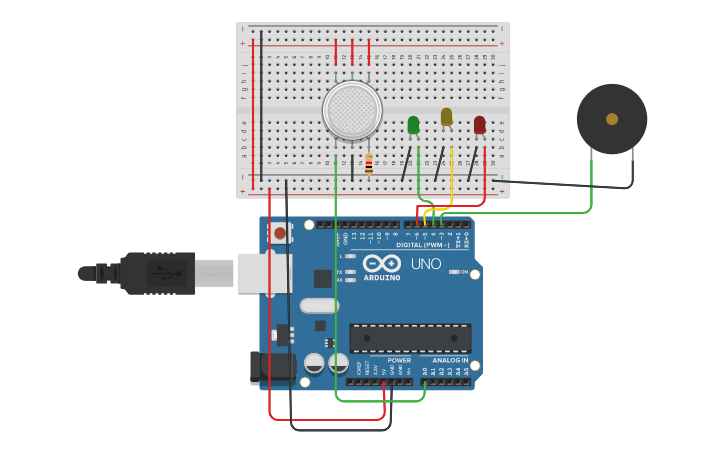 Circuit design GAS Sensor - Tinkercad
